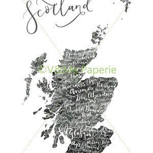 Map of Scotland With Calligraphy City Town Placenames - Illustration ...