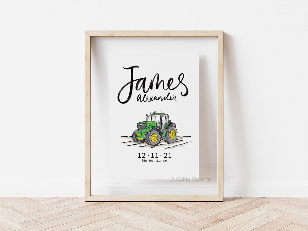 Personalised Tractor Calligraphy Name Print - Farming John Deere Green ...