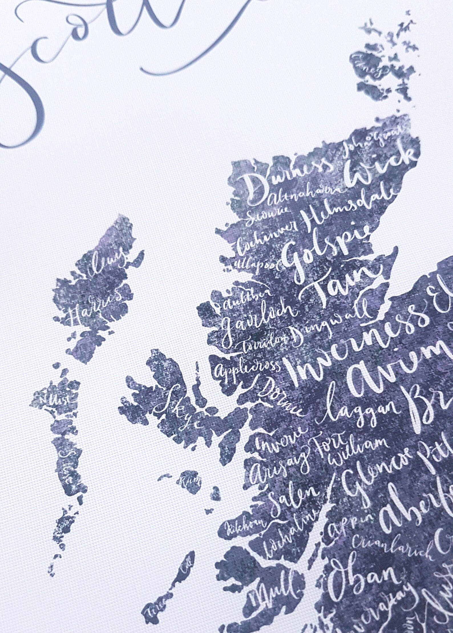 Map of Scotland With Calligraphy City Town Placenames - Etsy