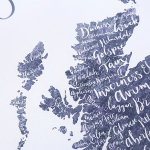 Map of Scotland With Calligraphy City Town Placenames - Illustration ...