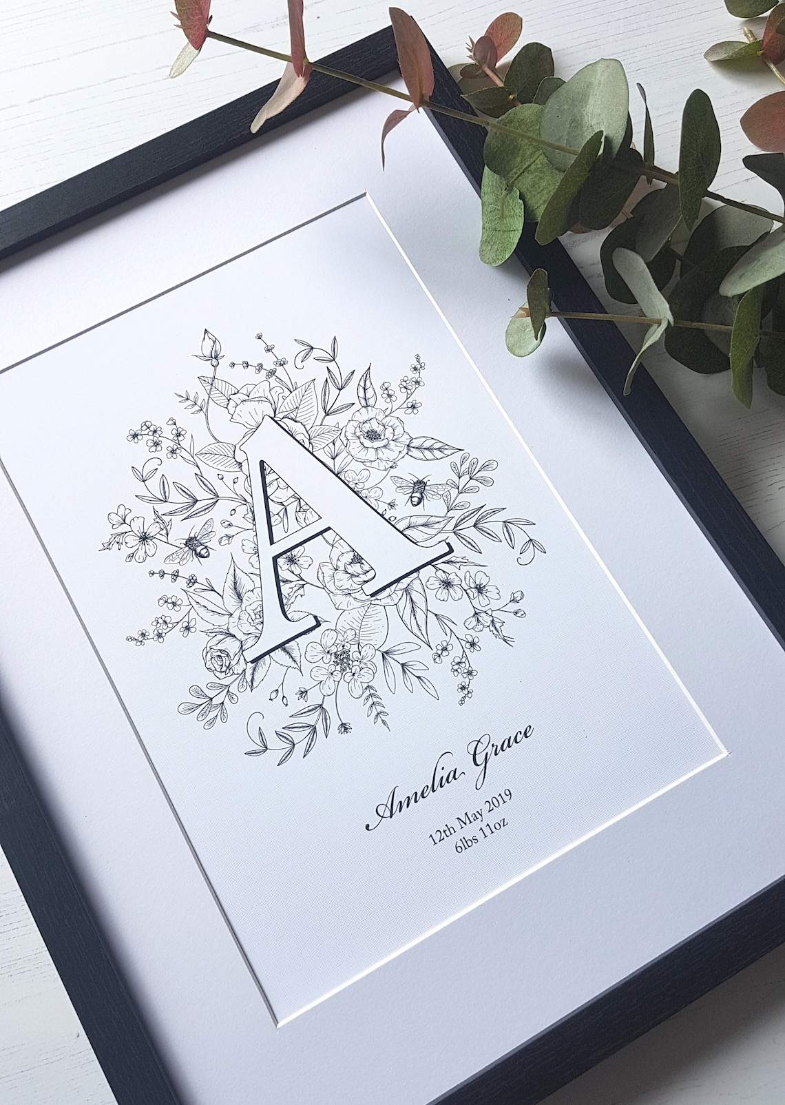 Botanical Alphabet Personalised Initial and Name | Etsy UK