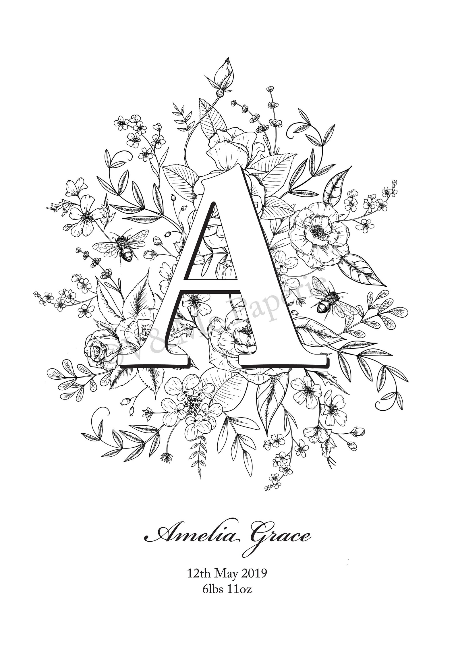 Botanical Alphabet Personalised Initial and Name | Etsy UK