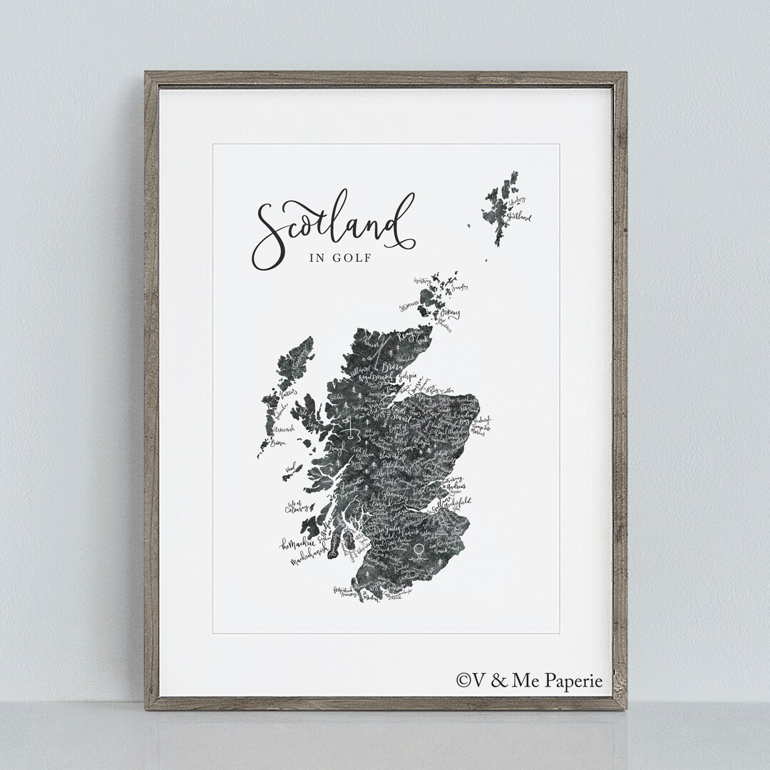 Map of Scotland in Golf - Scottish Golf Club Course Club Calligraphy ...
