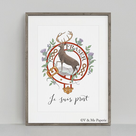 Outlander RED Fraser Clan Crest Illustration mit Hirsch | Etsy
