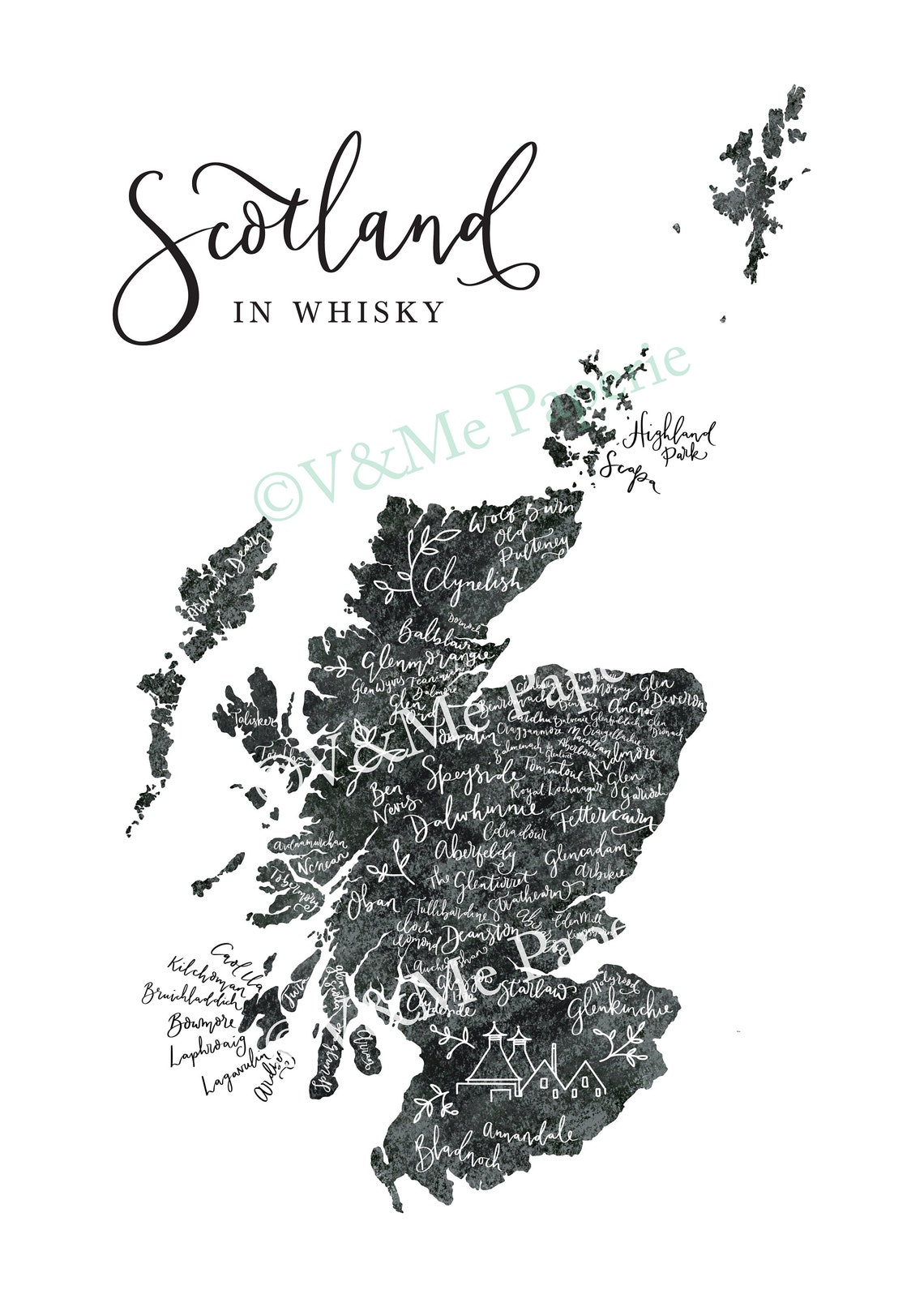 Whisky Map of Scotland Scottish Scotch Calligraphy - Etsy