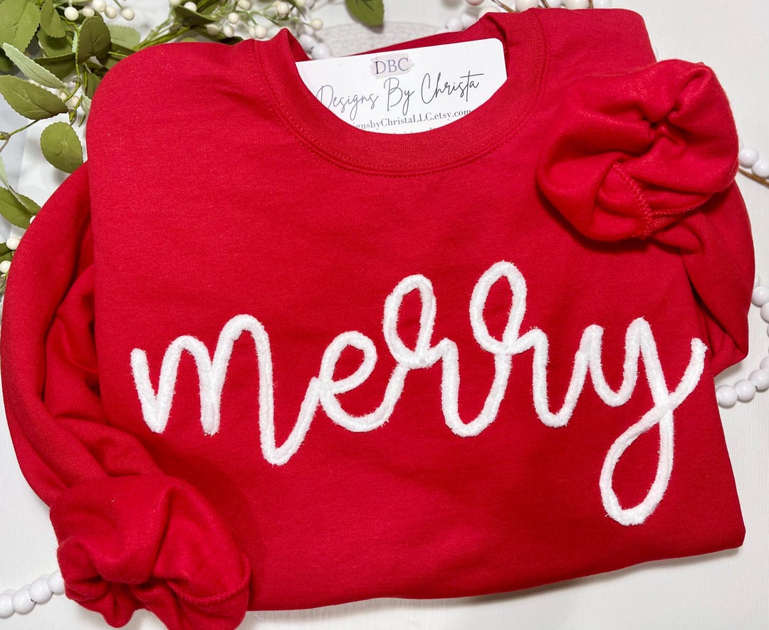 Merry Sweatshirt, Yarn Embroidered Sweatshirt, Glitter Sparkle Yarn ...