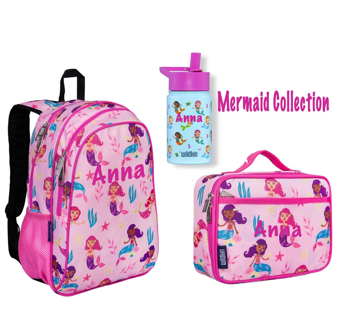 Wildkin Mermaid Stars Backpack Lunchbox Water Bottle Set / Monogram ...