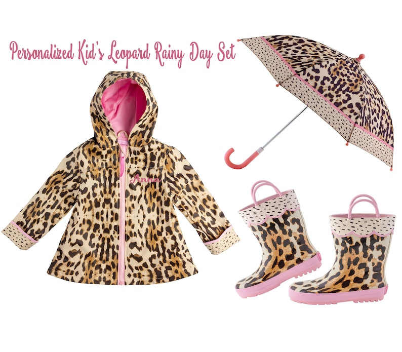Girls Leopard Raincoat Set / Kids Rain Jacket / Monogrammed - Etsy
