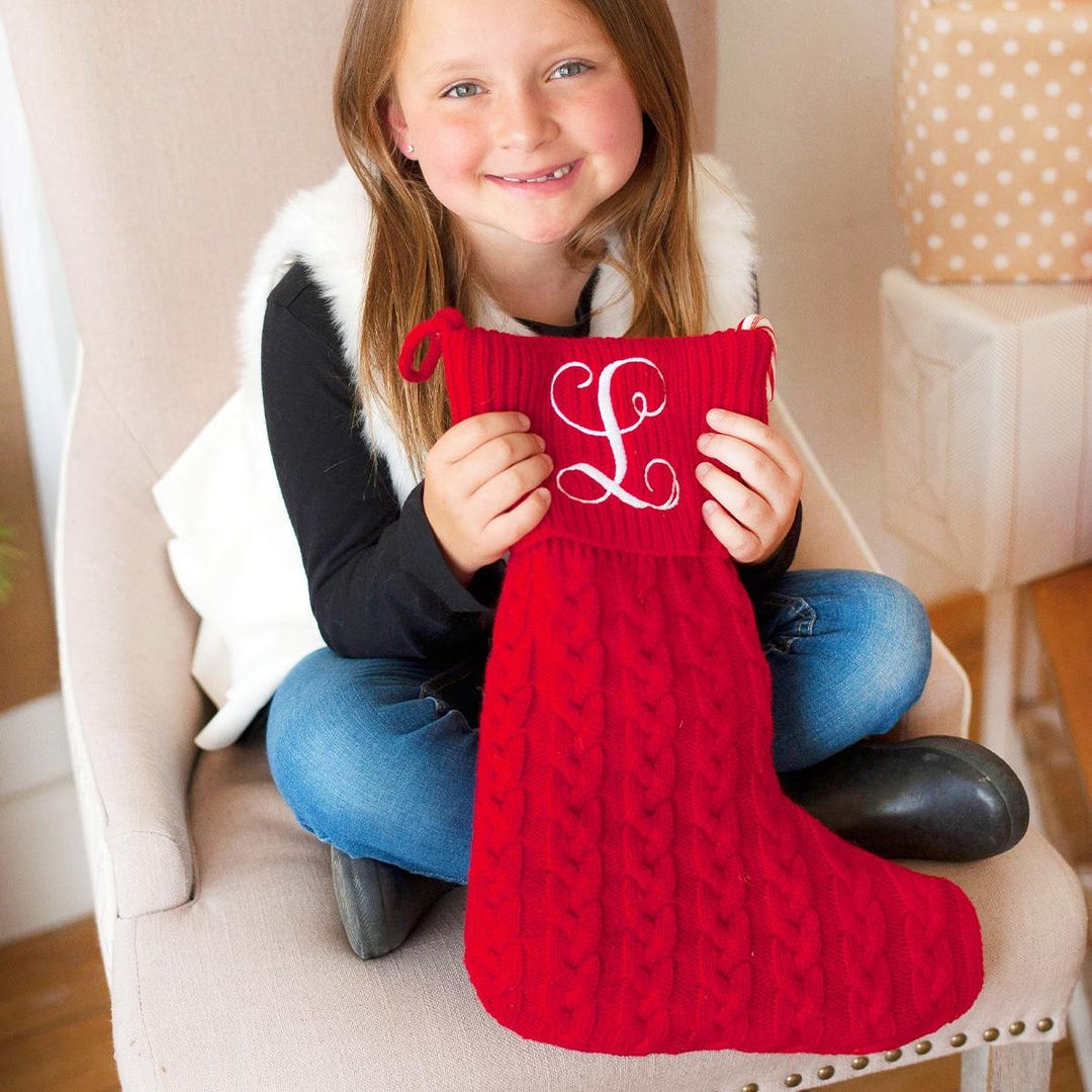 Personalized Red Knit Stocking, Family Stockings, Traditional Stocking ...