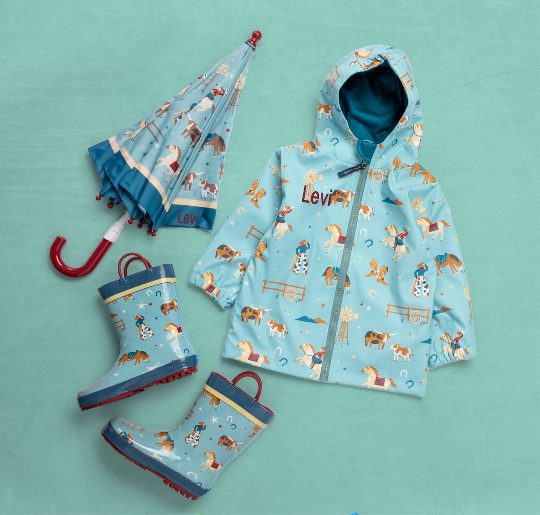 Boys Cowboy Raincoat Set / Kids Rain Jacket / Monogrammed Rain Jacket ...