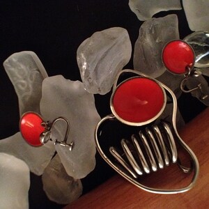 SIGNED Maxwell Chayat Sterling Silver and Enamel Brooch & Earring Set ...