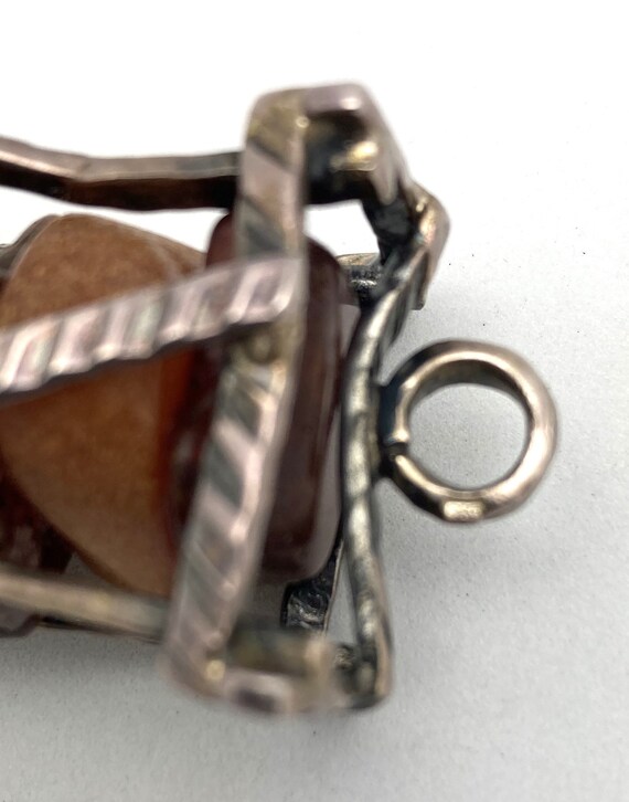 Brutalist Mid-Century Modern Amber Stack Sterling Sil… - Gem