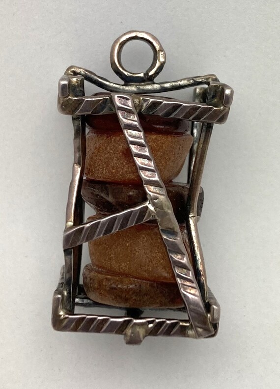 Brutalist Mid-Century Modern Amber Stack Sterling Sil… - Gem