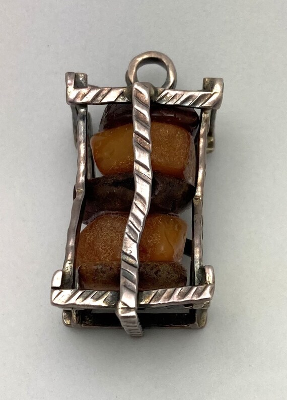 Brutalist Mid-Century Modern Amber Stack Sterling Sil… - Gem