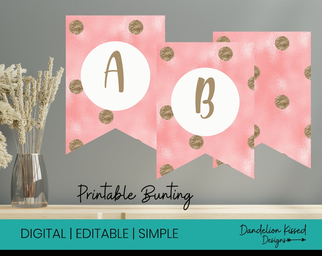 Pink & Gold Polka Dot Printable Bunting: Chic Event Decor (digital) - Etsy