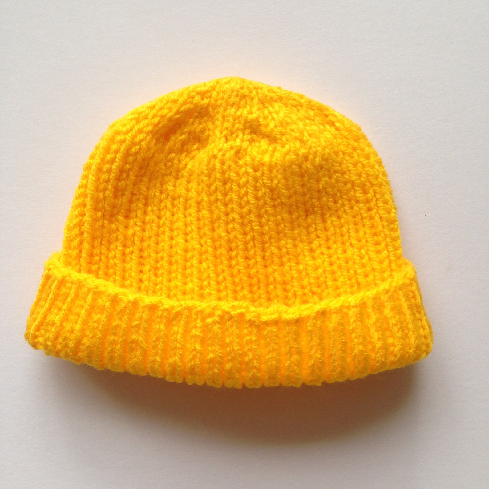 Yellow Hand Knitted Ribbed Hat Knitted in Dk/worsted Wool Weight ...