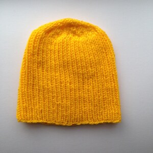 Yellow Hand Knitted Ribbed Hat Knitted in Dk/worsted Wool Weight ...