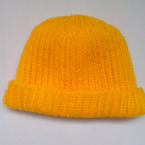 Yellow Hand Knitted Ribbed Hat Knitted in Dk/worsted Wool Weight ...