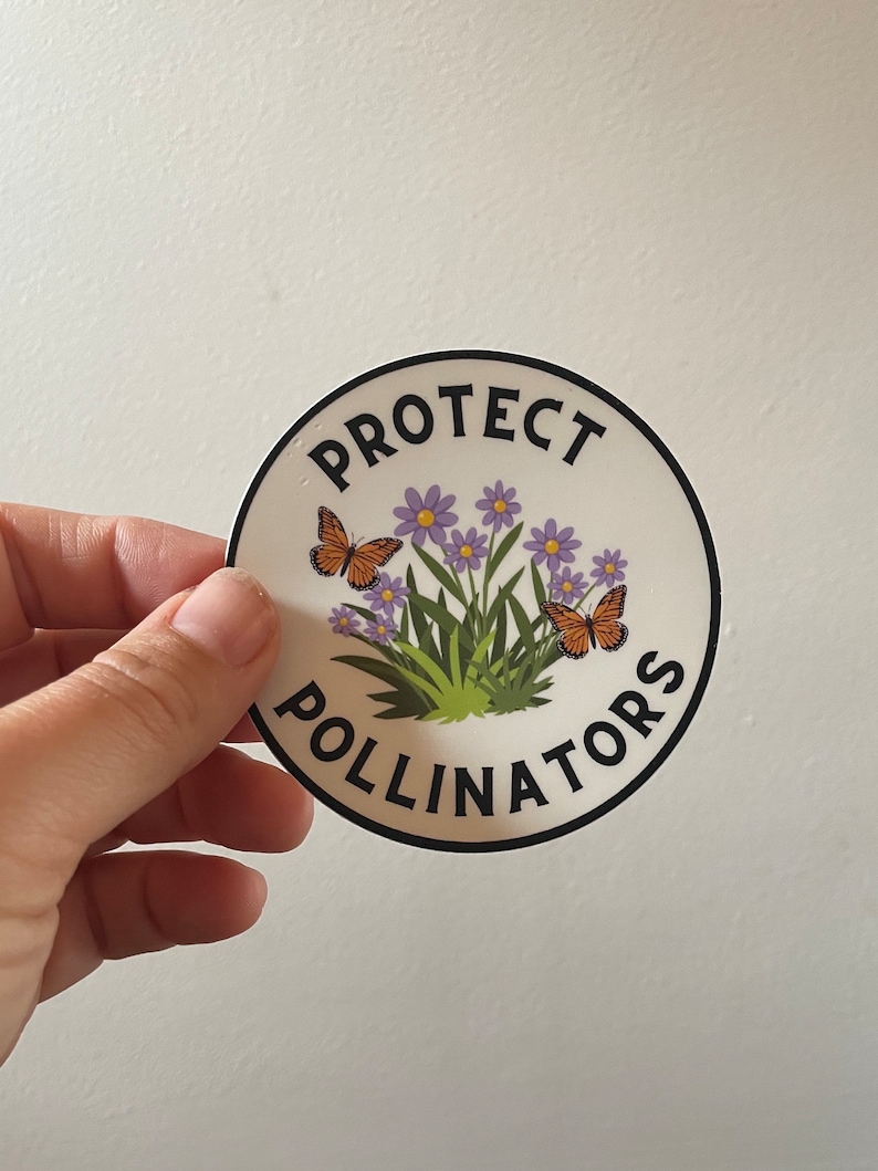 Protect Pollinators Sticker. Butterflies, Flowers, Retro Sticker for ...