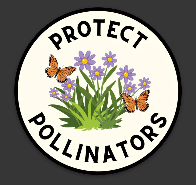 Protect Pollinators Sticker. Butterflies, Flowers, Retro Sticker for ...