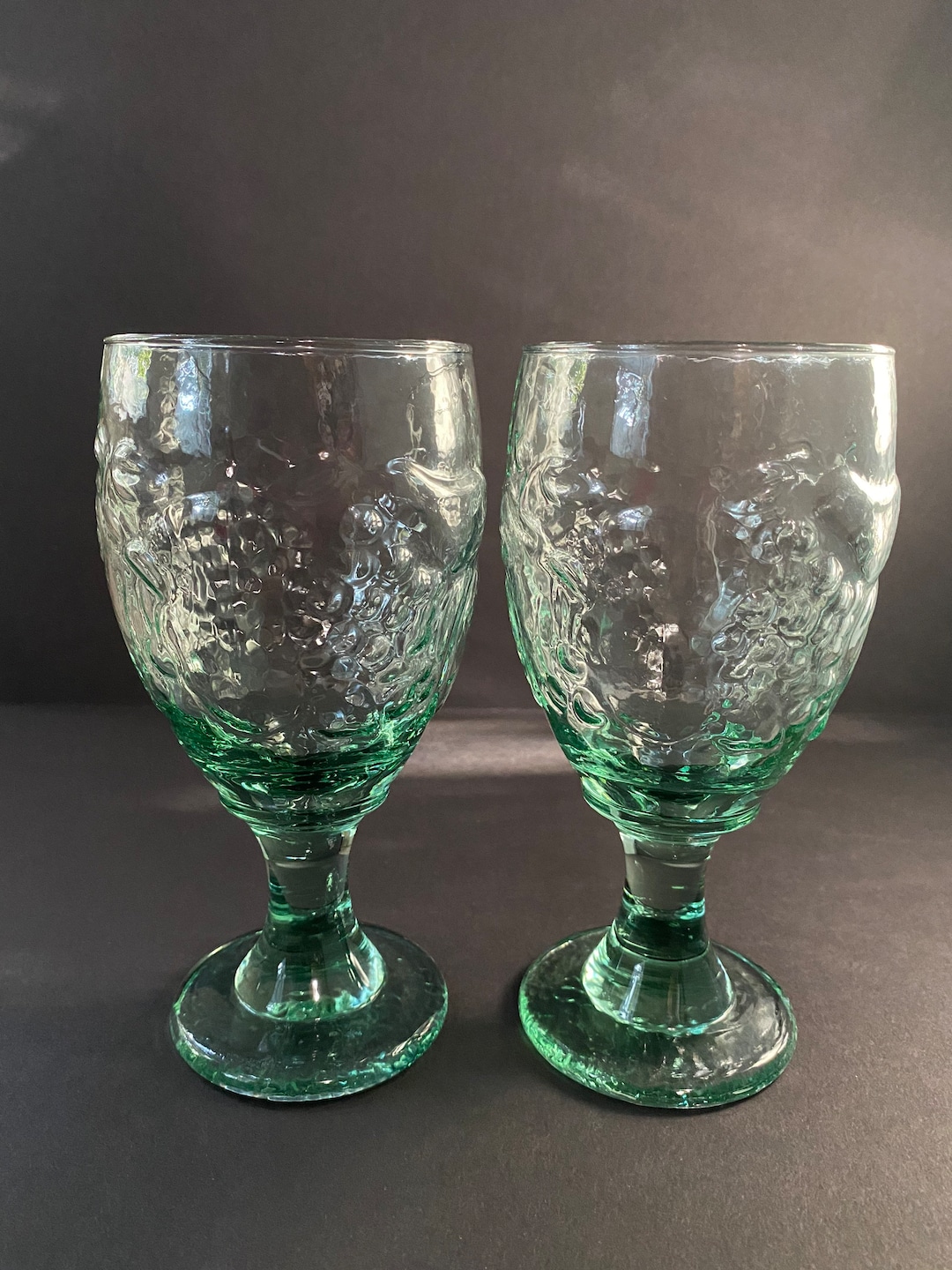 Vintage Libbey Drinking Glass Goblets 16 Oz. Green Embossed Orchard ...