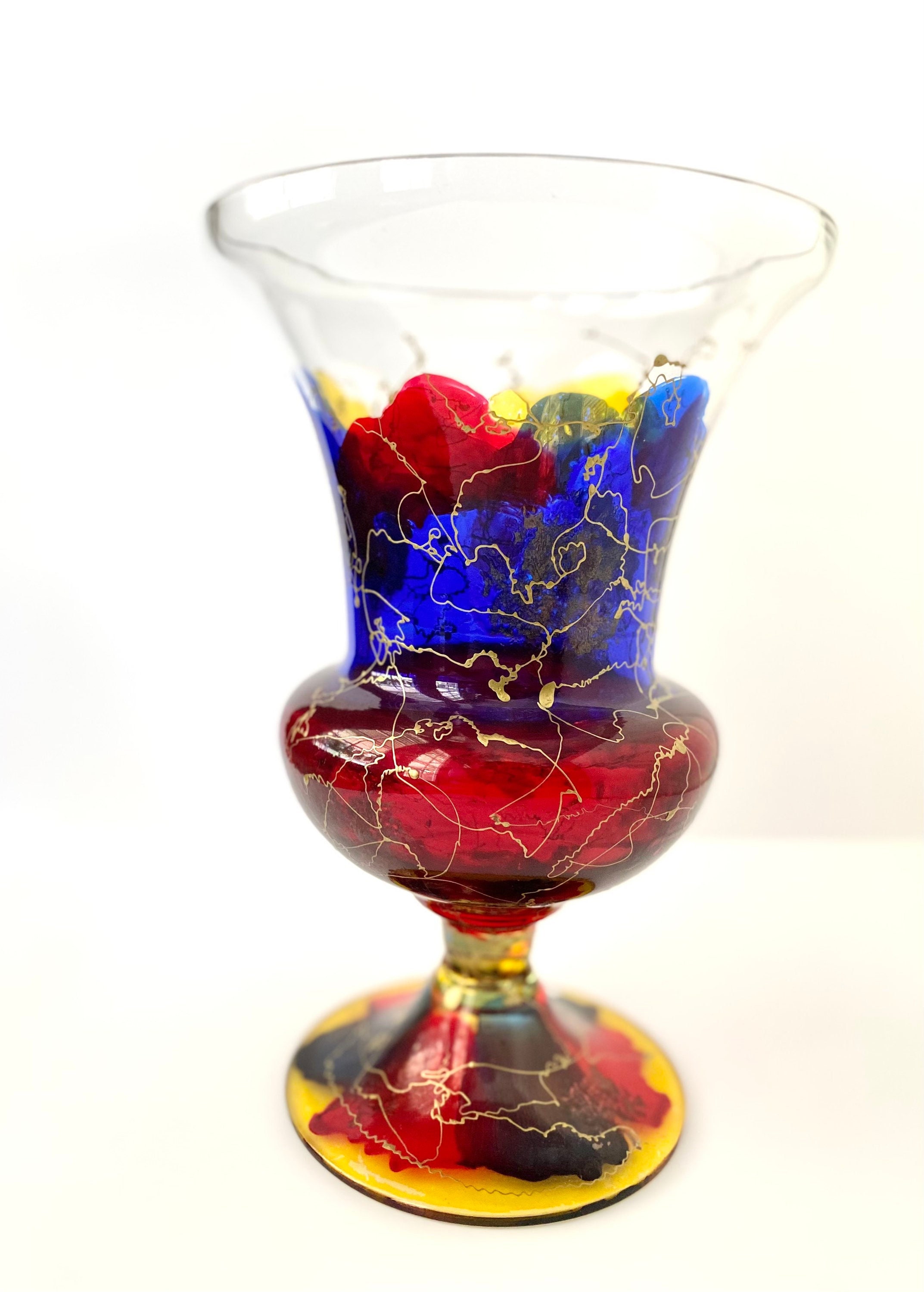 Royal Danube Hand Blown Hand Decorated 10x6.5” Glass Vase Red Blue Gold ...