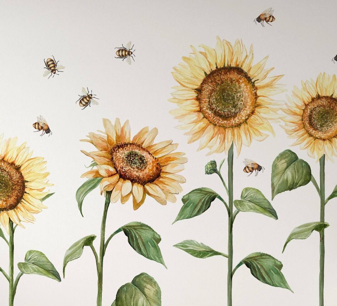 Sunflower Decals / Bees / Kids Bedroom / Nursery Decor / Wall - Etsy