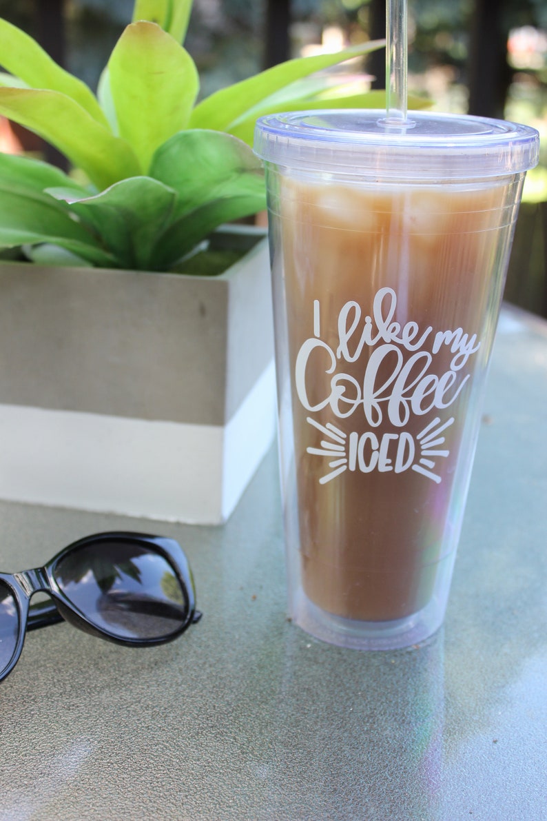 Iced Coffee Tumbler Plastic Tumbler Cup With Straw Etsy