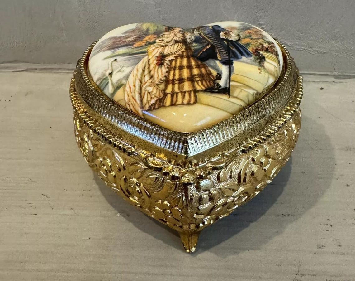 New in Box Vintage Victorian Antimony Musical Jewelry Box. Music Box ...