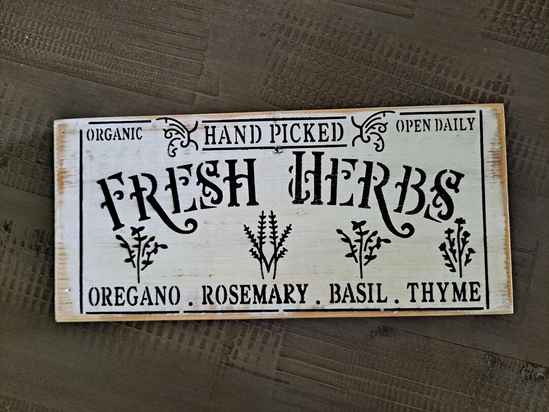 Fresh Herbs Sign, Rustic Garden Sign, Oregano, Rosemary Basil Thyme ...