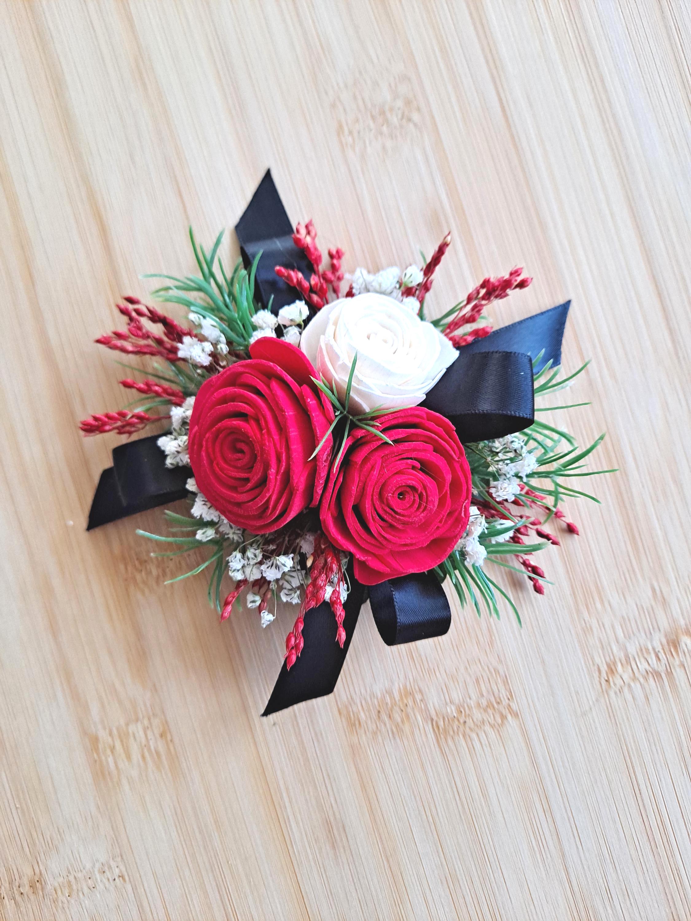 Red and White Sola Flower Corsage, Prom Boutonniere Set - Etsy
