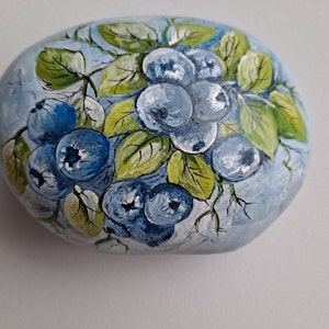 Rock Art, Hand Painted Rock, Blueberry Painting on Rock, Decorative ...