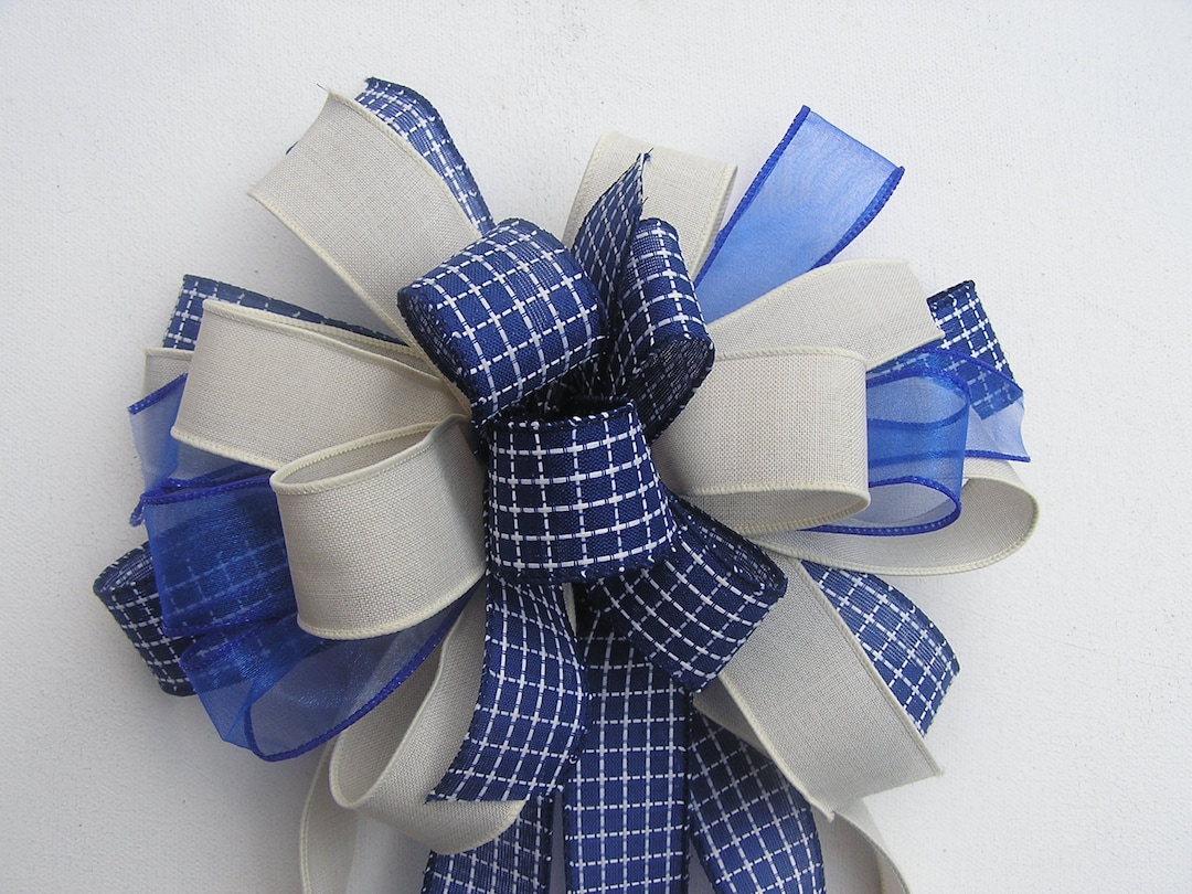 Royal Blue Checkered Bow, White Chiffon Ribbon, Graduation Decor - Etsy