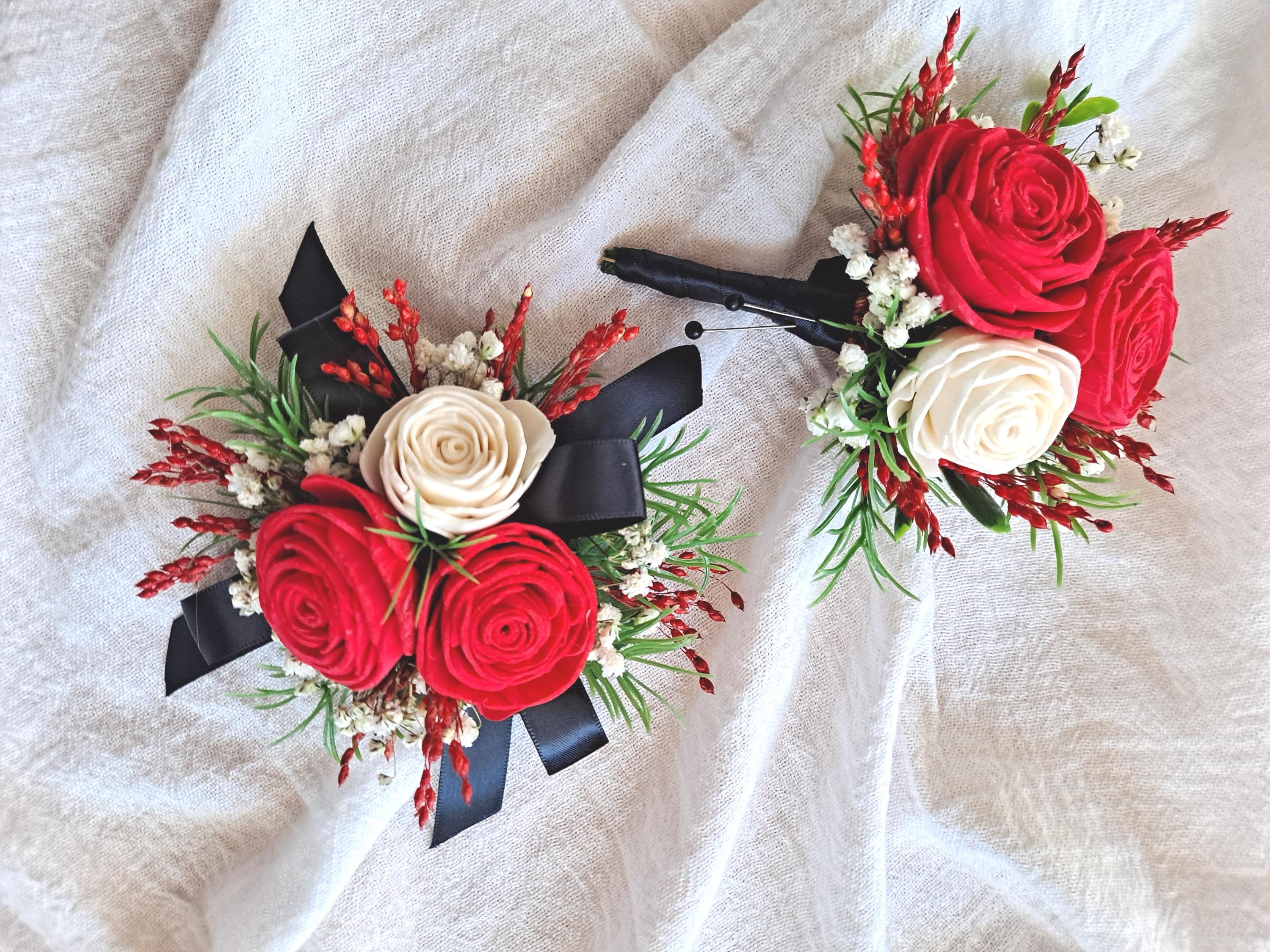 Red and White Sola Flower Corsage, Prom Boutonniere Set - Etsy