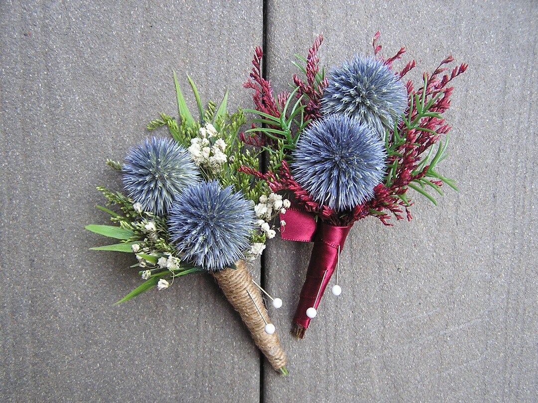 Prom Dusty Blue Globe Thistle Boutonniere, Wedding Rustic Thistle ...