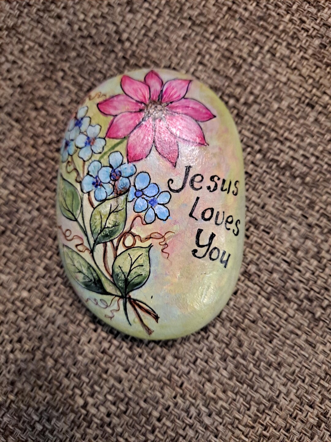 Hand Painted Rock, Jesus Loves You, Acrylic Signed Rock, Inspirational ...