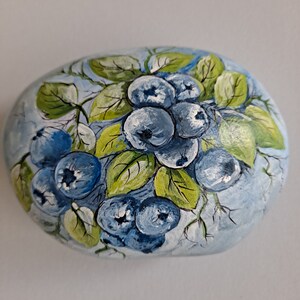 Rock Art, Hand Painted Rock, Blueberry Painting on Rock, Decorative ...