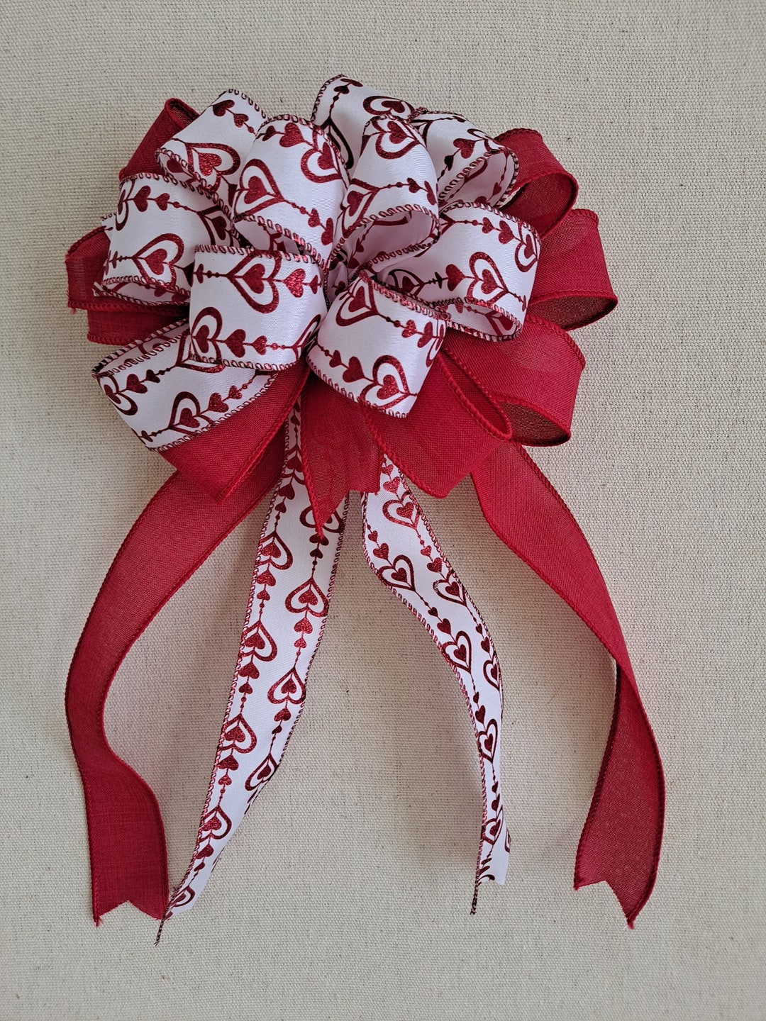 Valentine Bows, Red Hearts Bows for Valentine, Red and White Bow for ...