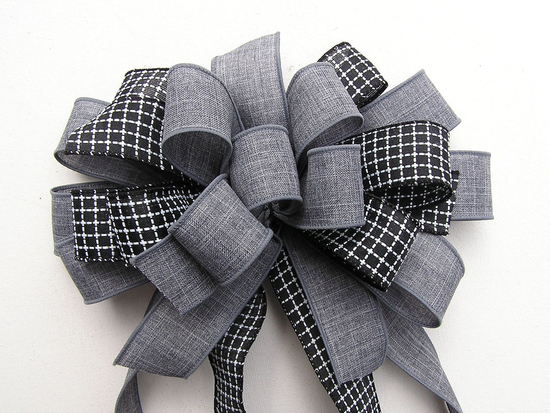 Gray and Black Checkered Bow, Wreath Bow, Mail Box Bow, Country Door ...