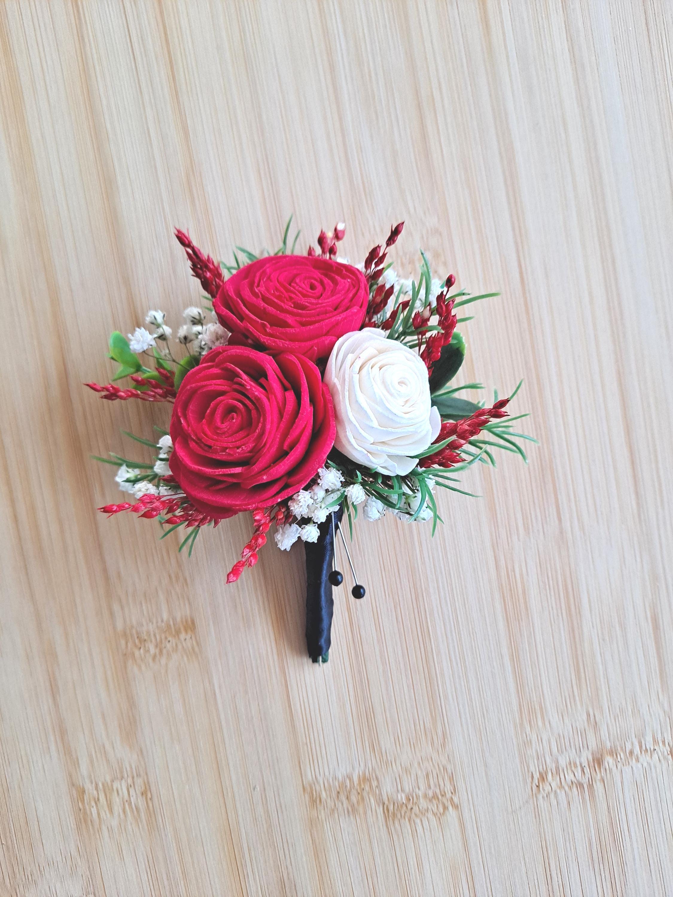 Red and White Sola Flower Corsage, Prom Boutonniere Set - Etsy