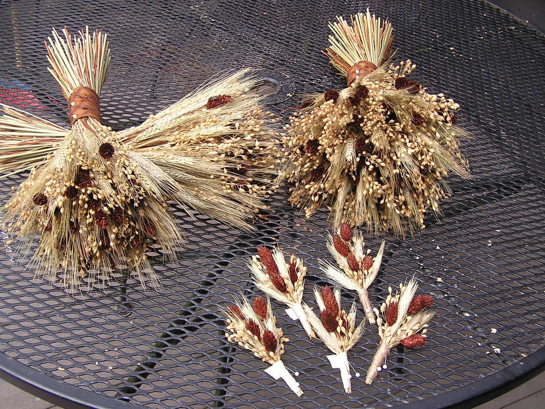 Wedding Dried Wheat Flower Bouquet Bridal Bouquet With - Etsy