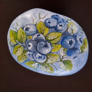 Rock Art, Hand Painted Rock, Blueberry Painting on Rock, Decorative ...