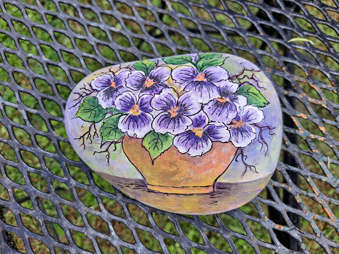Flowers Painted Rock, Rocks Paintings, Valentine Rock Gift, Flower Art ...