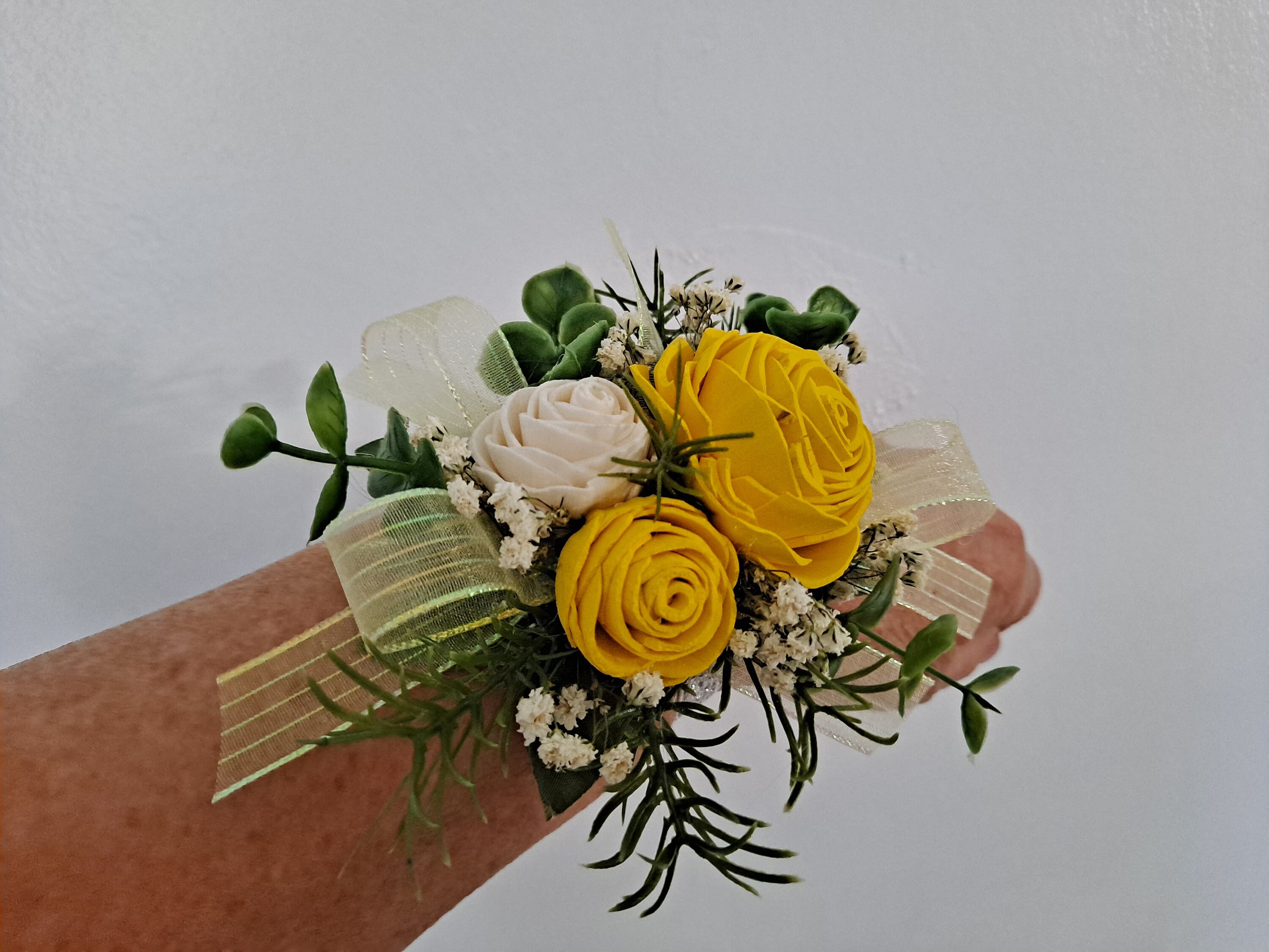 Yellow Flower Wrist Corsage, White and Yellow Wedding Boutonniere ...