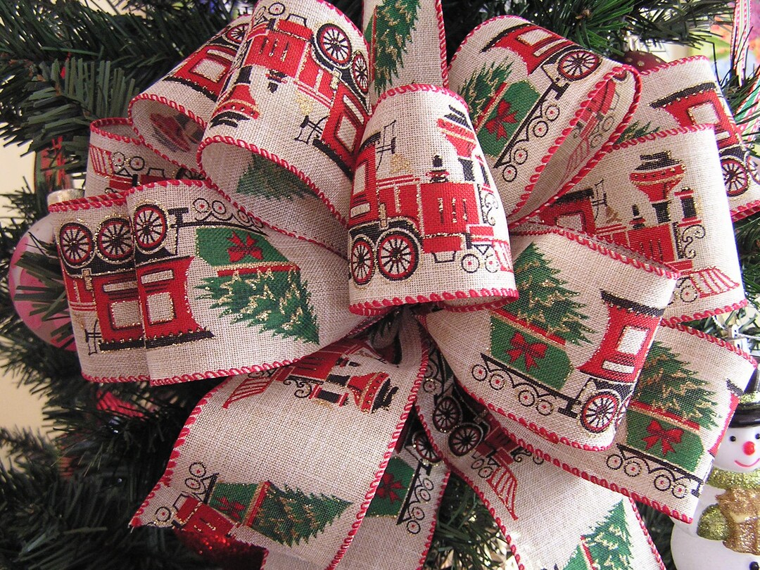 Christmas Red Train Tree Bow, Bows for Holiday Home Decorations, Wreath ...