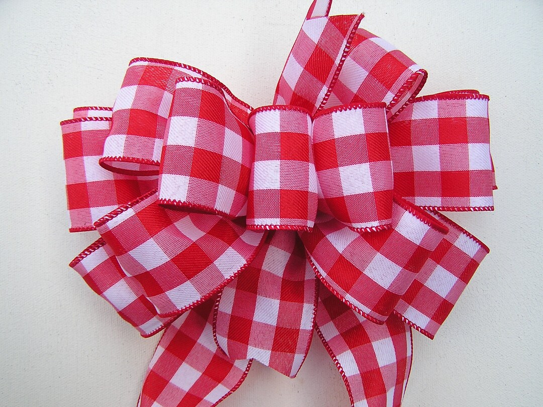 Red and White Checkered Bow, Bow for Wreath, Valentine Bow, Decorative ...