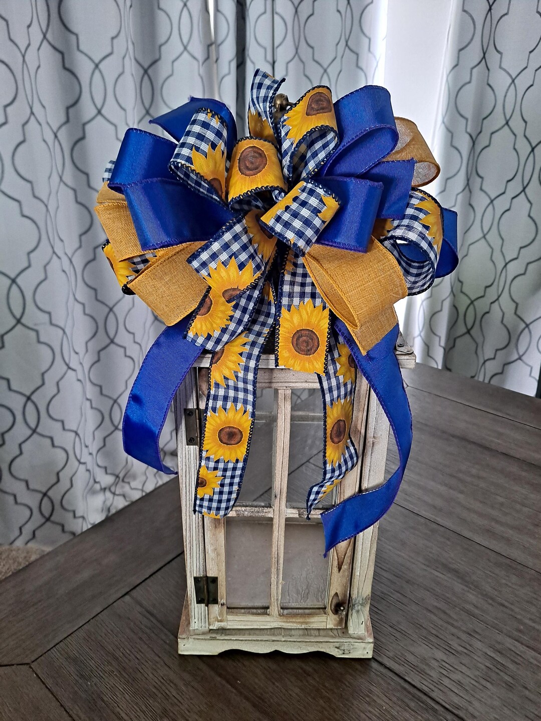 Blue and Yellow Sunflowers Bow, Fall Bow, Autumn Bows, Mail Box Bow ...