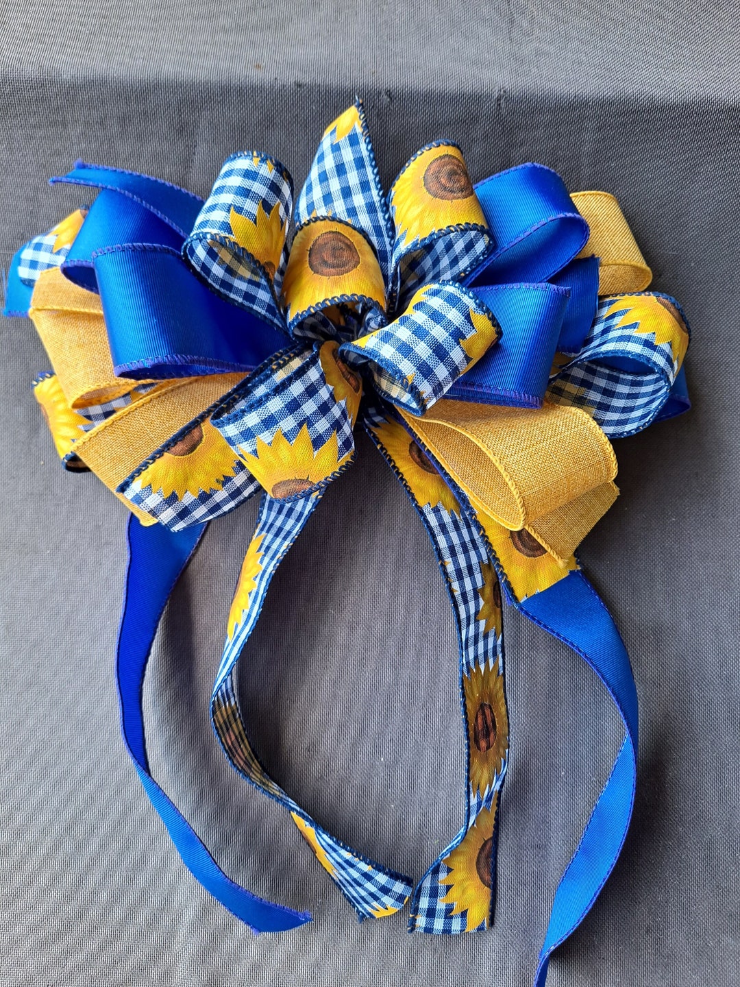 Sunflower Bow With Blue and Yellow, Decorative Bows for Home Decor ...
