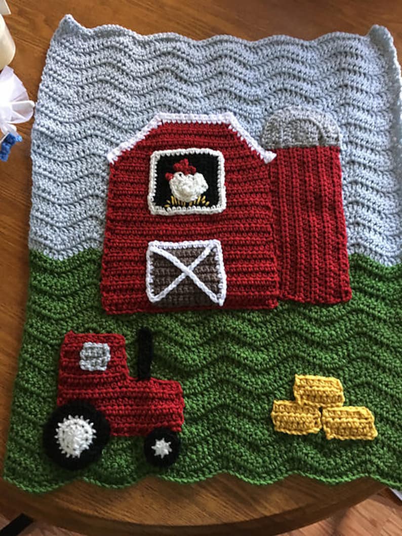 CROCHET PATTERN Red Barn Farm Crochet Blanket Throw - Etsy