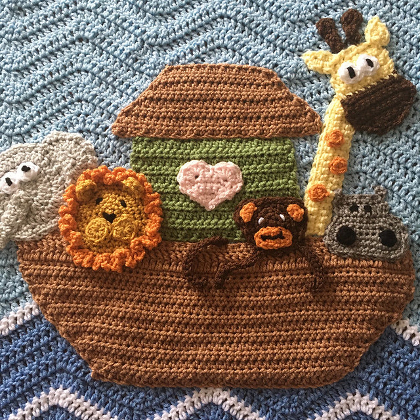 CROCHET PATTERN - Ark and Animals Crochet Baby Blanket Throw - PATTERN ...